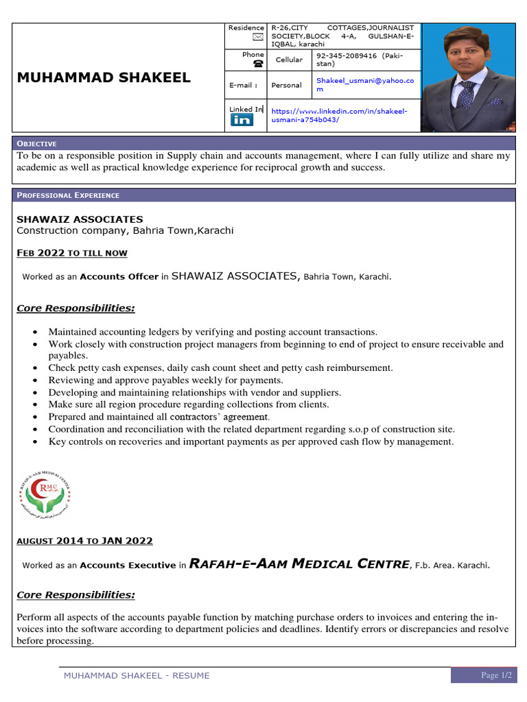 SHAKEEL CV - Supplychain | Download Free PDF | Accounts Payable | Taxes