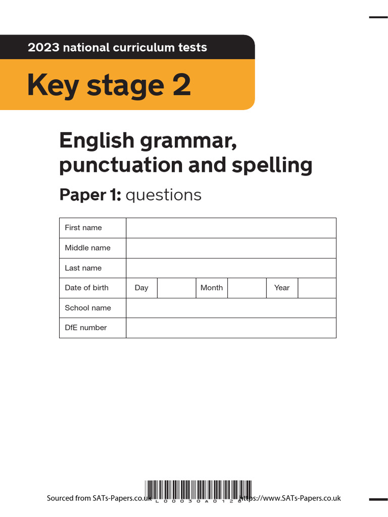 ks2 English 2023 Grammar Punctuation Spelling Paper 1 Short Answer ...