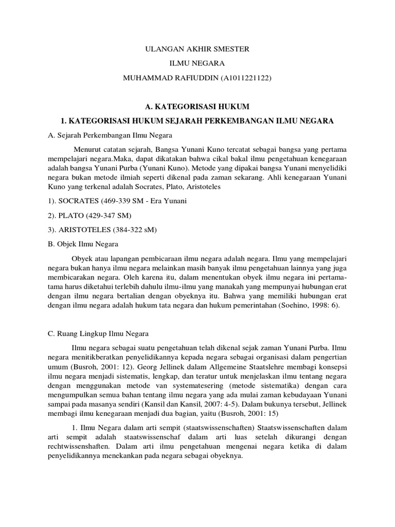 Uas Ilmu Negara Muhammad Rafiuddin (A1011221122) | PDF