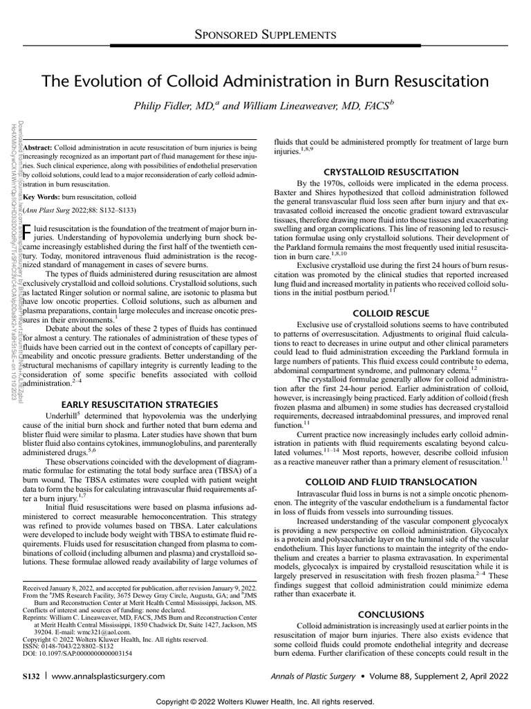 The Evolution of Colloid Administration in Burn.4 | PDF | Clinical ...