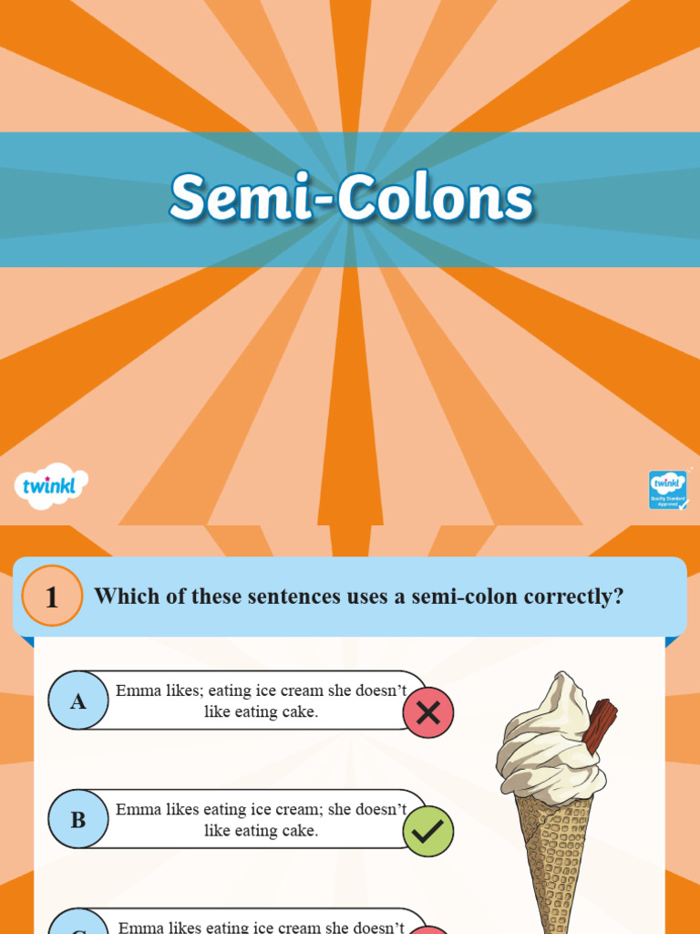 T e 1673858622 Using Semi Colons Powerpoint Quiz Ver 1 | PDF | Foods