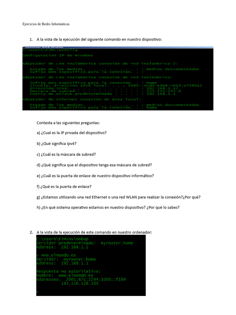 Ejercicios Prácticos Redes | PDF | Dirección IP | Enrutador (Computación)