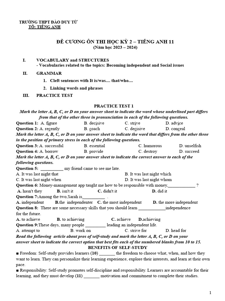ĐỀ CƯƠNG HK 2 K11 2023 2024 | PDF | Cyberbullying | Adolescence