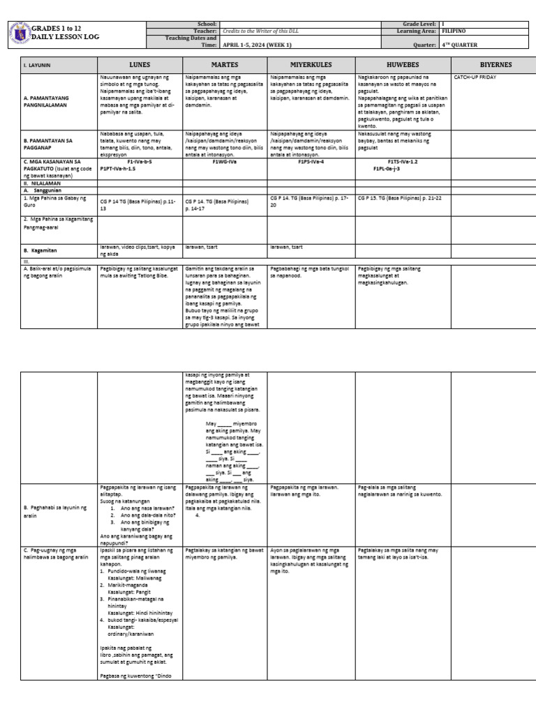 Dll Filipino 1 q4 w1 | PDF