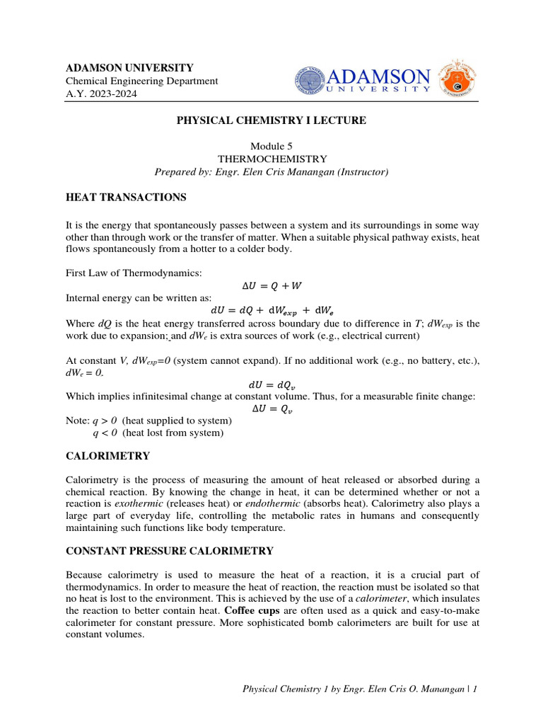 Module 5 - Thermochemistry | PDF | Heat | Metrology