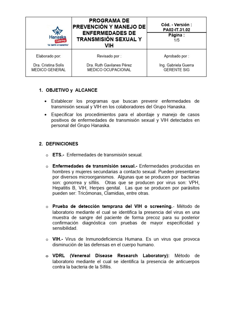 PA02-IT.31.02 Programa de Prevención de ETS y VIH | PDF | Infección transmitida sexualmente | VIH