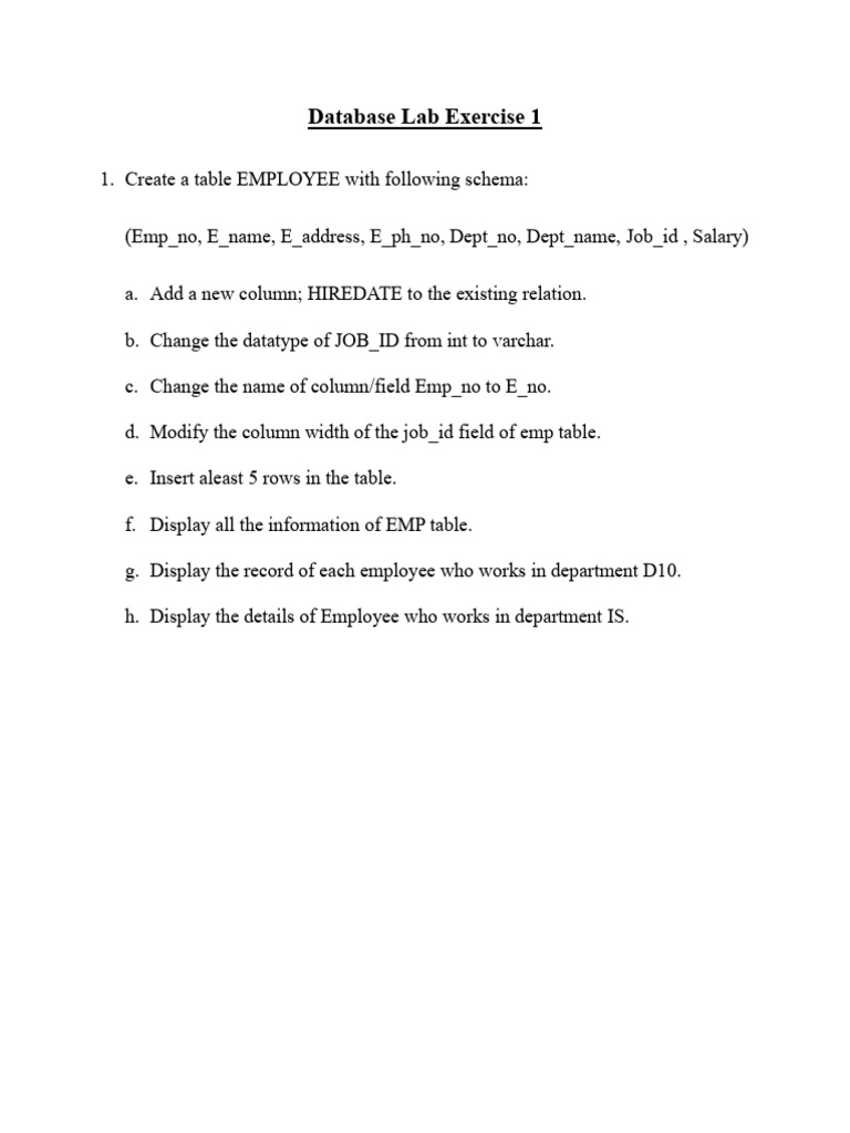 Database Lab Exercise Pdf Table Database Data Model 