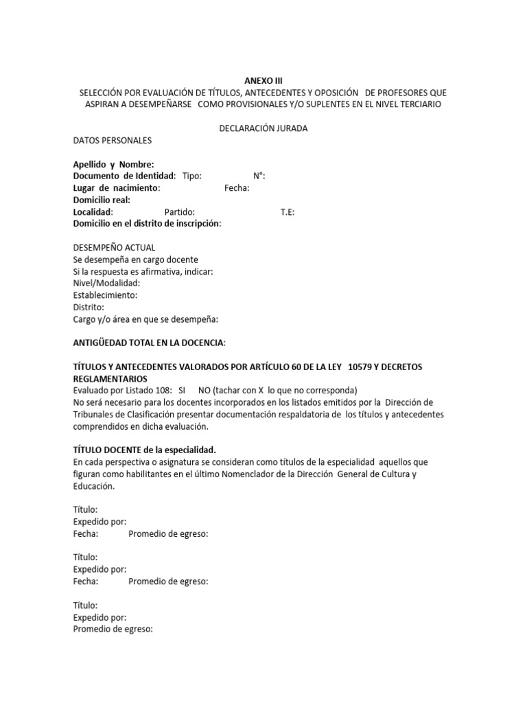ANEXO_III_EN_BLANCO | PDF | Maestros | Documento de identidad