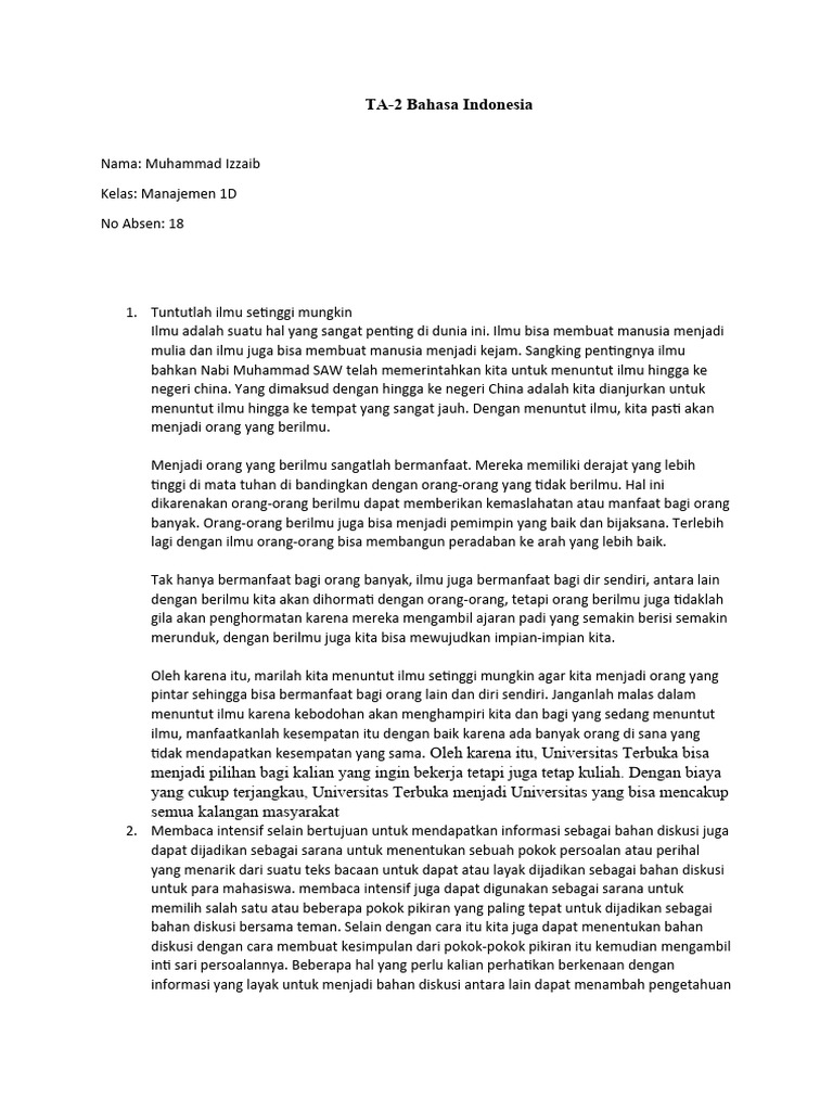 18 MuhammadIzzaib MAN1D TA2 | PDF