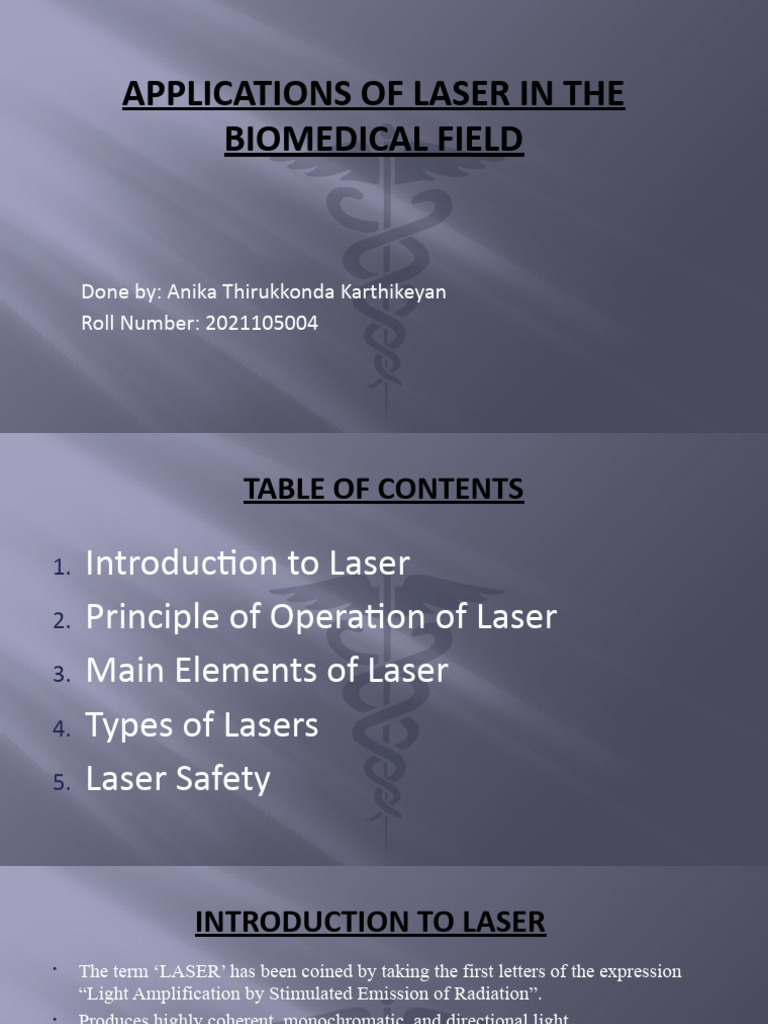 Applications of Laser in The Biomedical Field | PDF | Laser | Emission Spectrum