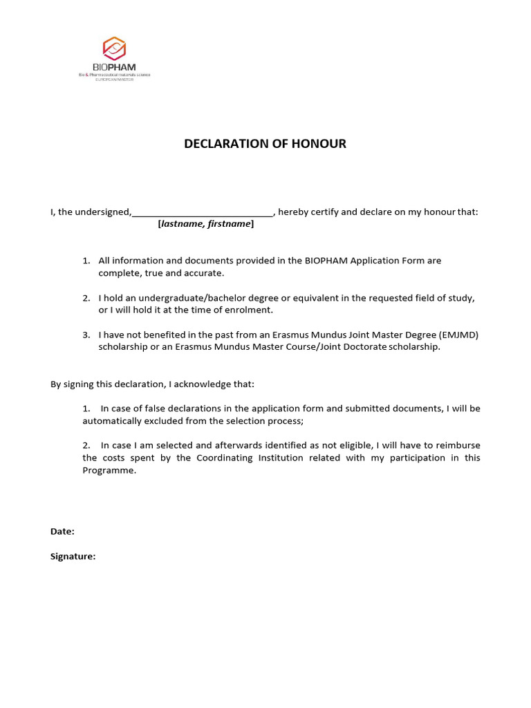 Declaration of honorBIOPHAMx | PDF