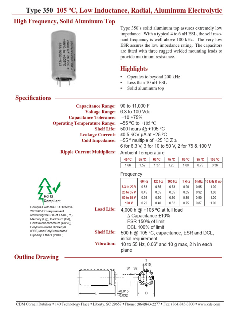 CDE (Radial Thru-Hole) 350 Series | PDF | Capacitor | Electrical Engineering