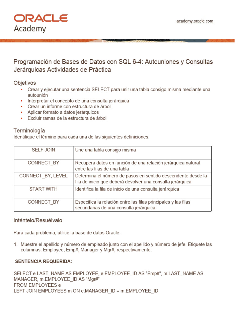 Oracle SQL DP - 6 - 4 - Practice | PDF | Gestión de tecnología de la información | Recuperación ...