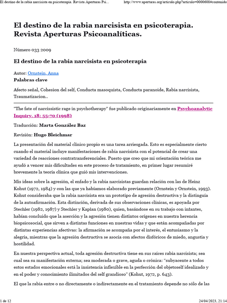 Anna Ornstein | PDF | Narcisismo | Depresión (estado de ánimo)