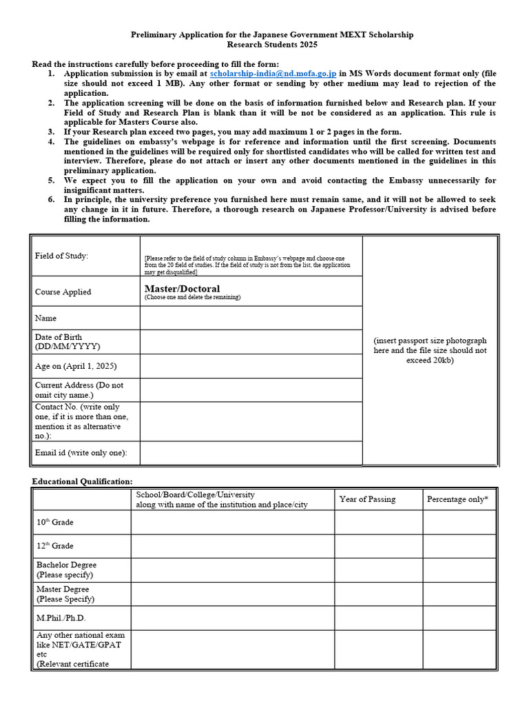 MEXT Scholarship 2025 Application Guide | PDF
