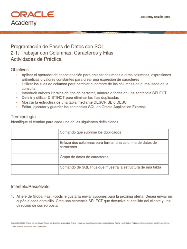 Oracle Sql Dp 2 1 Practice Pdf Sql Informática 