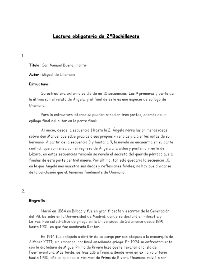 Análisis de "San Manuel Bueno, mártir" | PDF | Narración | Artes (general)