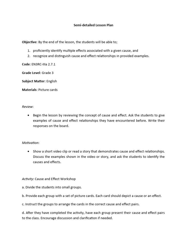 LP Grade 3 | PDF | Causality | Lesson Plan