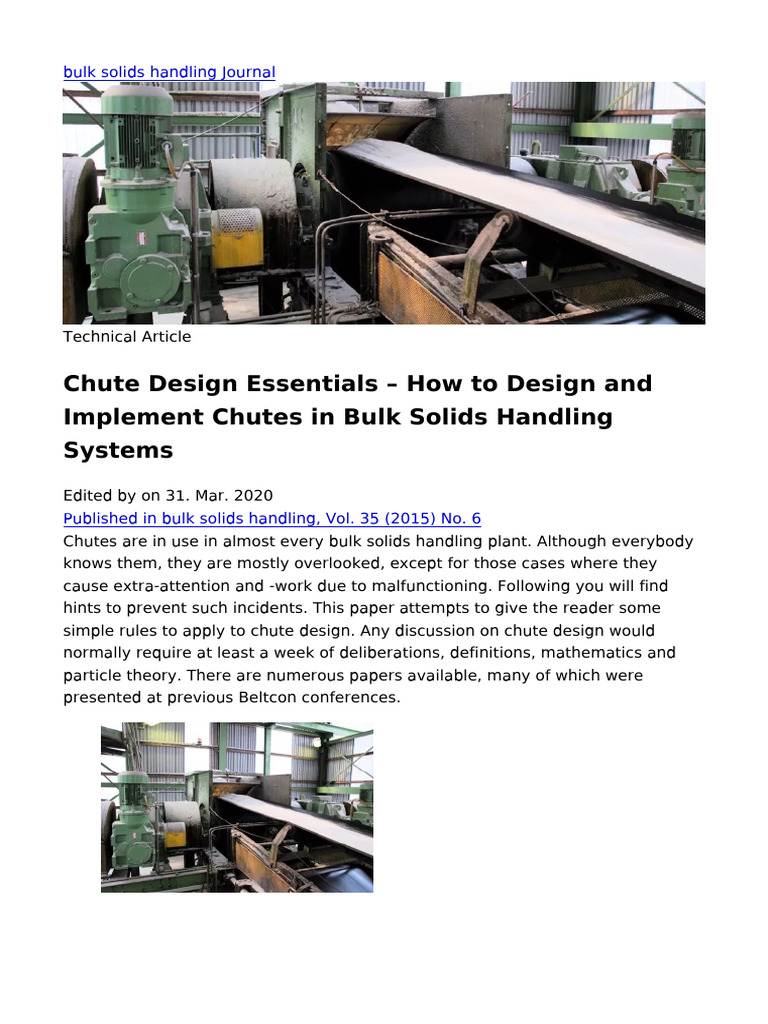 Chute Design Essentials How to Design and Implement Chutes in Bulk ... Chute Design Essentials How to Design and Implement Chutes in Bulk ...