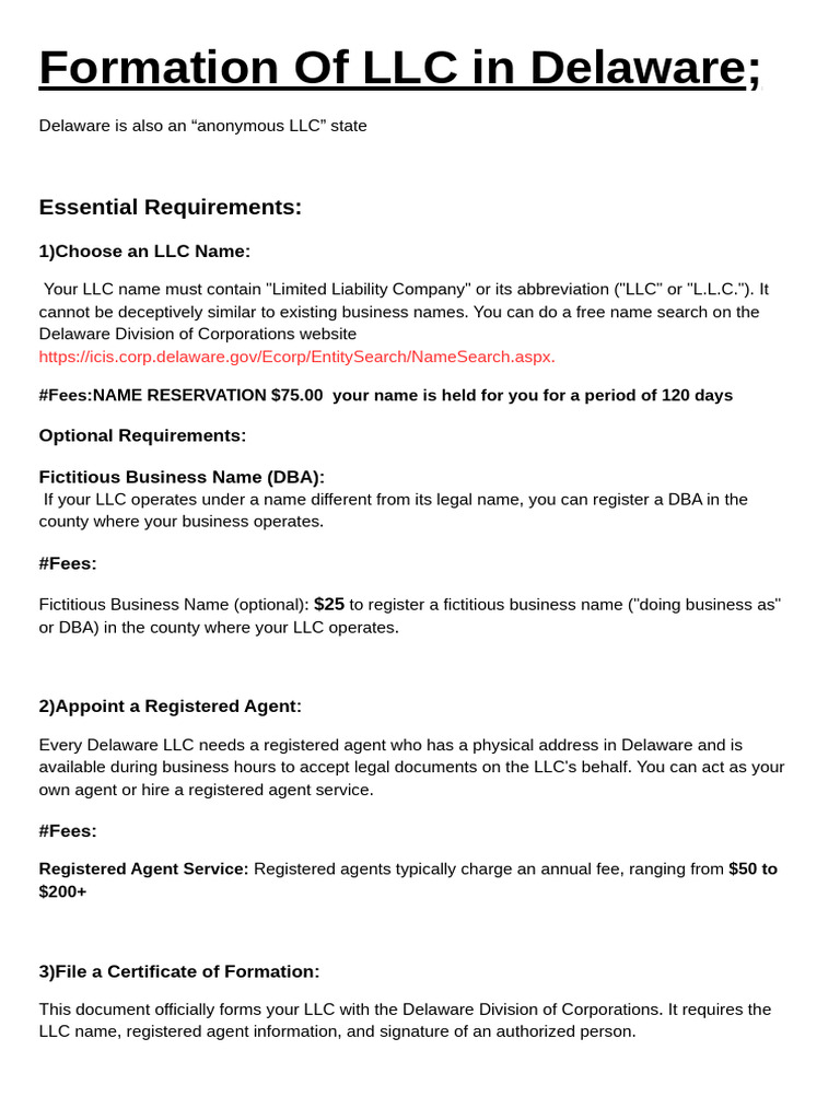 Formation of LLC in Delaware | PDF