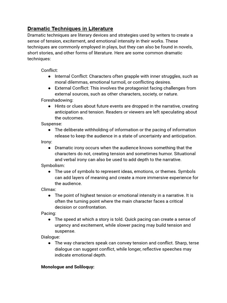 Lecture Notes-Dramatic Techniques in Literature | PDF