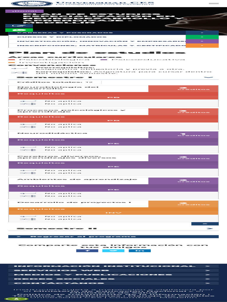 Plan de Estudios Especialización en Neurodesarrollo y Aprendizaje - Medellín - Universidad CES ...