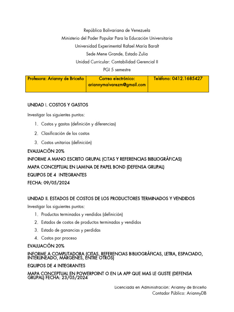 Planificación Contabilidad Gerencial II PGI | PDF | Economias