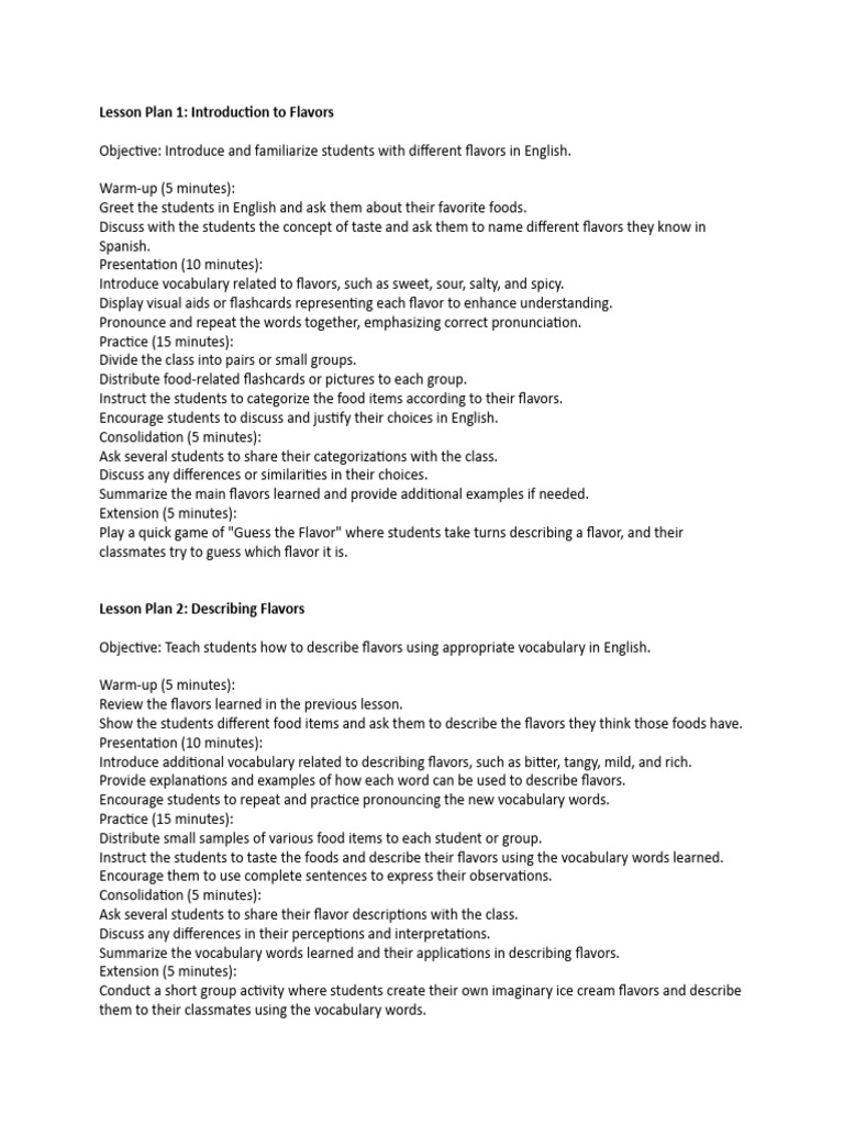 Lesson plan | PDF | Taste | Vocabulary