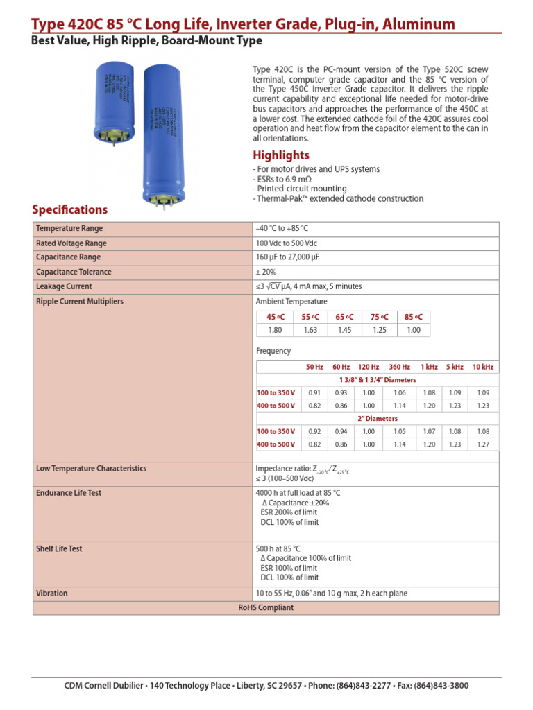 CDE (Radial Thru-Hole) 420C Series | PDF | Capacitor | Electrical ...