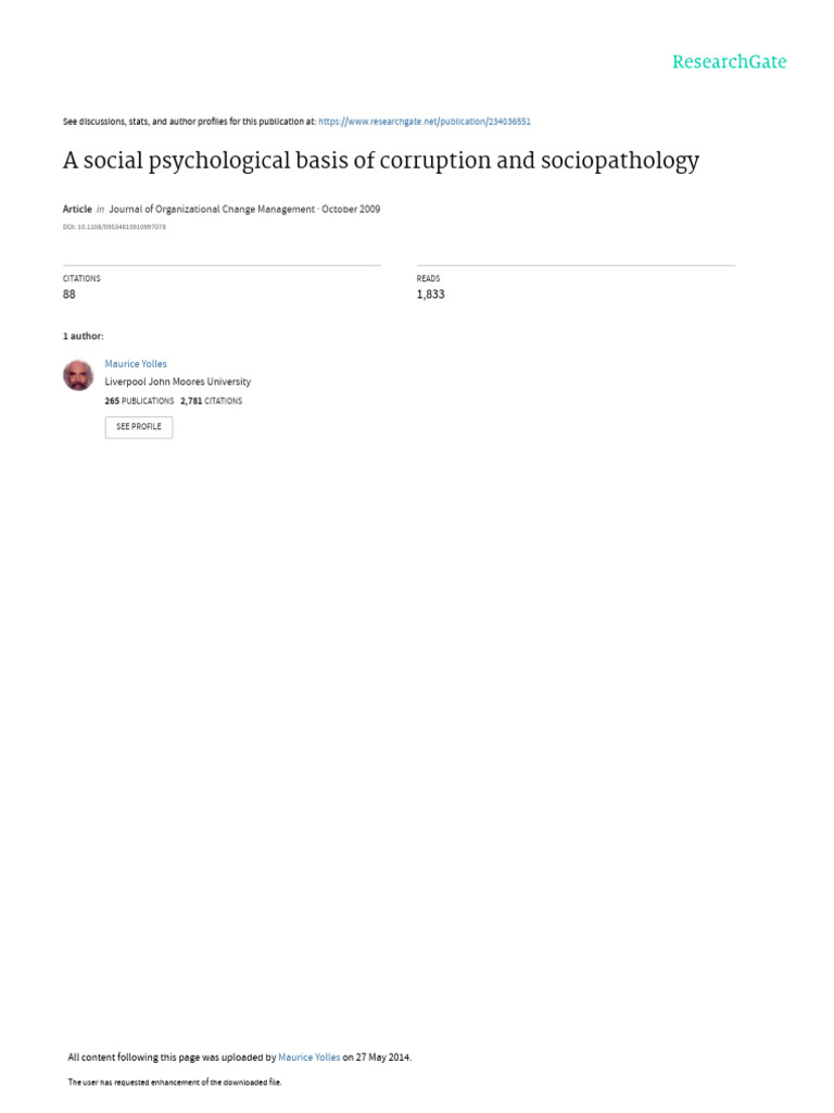 Social Psychology of Corruption Explained | PDF | Mind | Perception