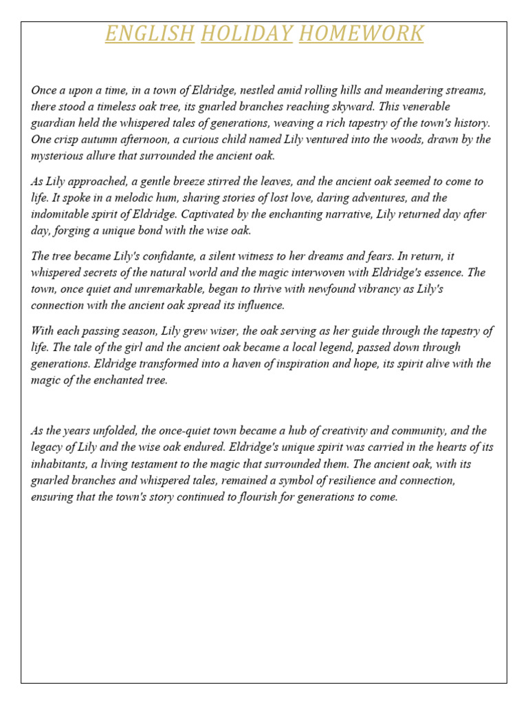 English Holiday Homework | PDF