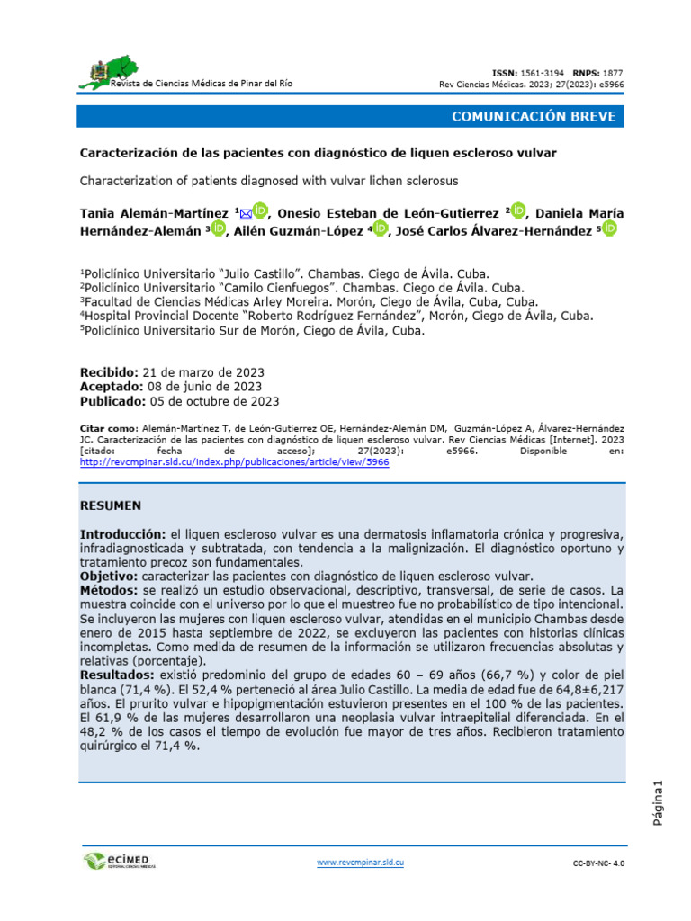 CARACTERISTICAS de PACIENTES COM LIQUEN VULVAR | PDF | Diagnostico ...
