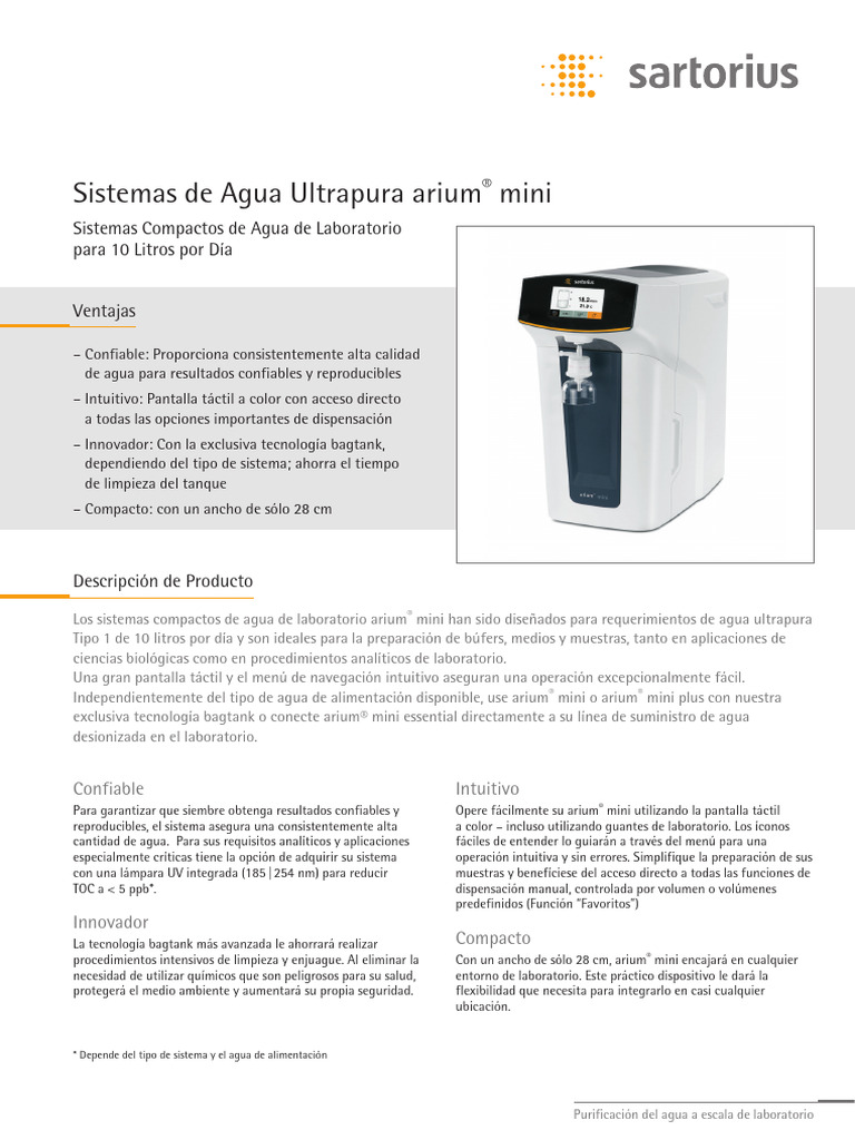 Arium Mini | PDF | Agua | Laboratorios