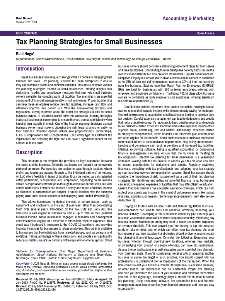 tax-planning-strategies-for-small-businesses | PDF | Expense | Taxes