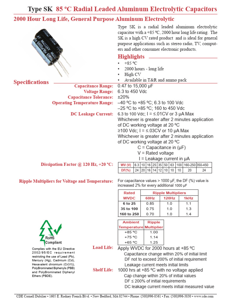 CDE [radial thru-hole] SK Series | PDF | Capacitor | Electricity