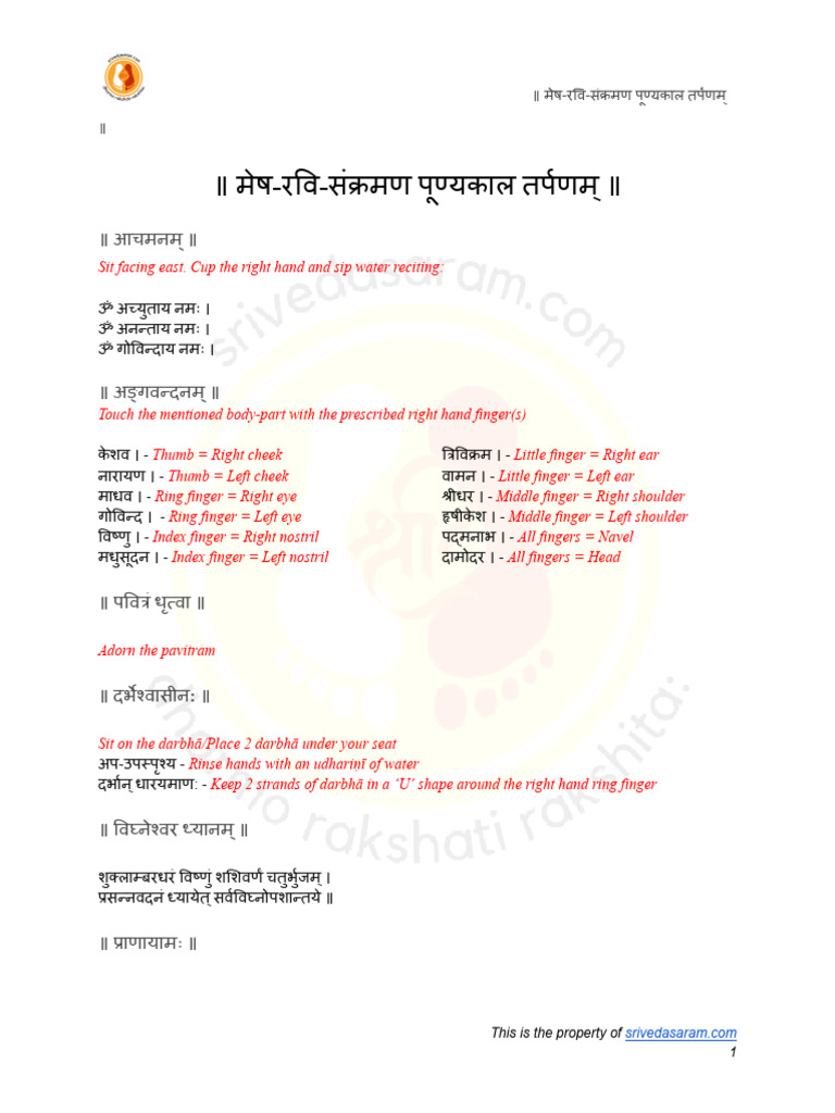 SVSskt1 - Mesha Sankramana Tarpana Sankalpa | PDF