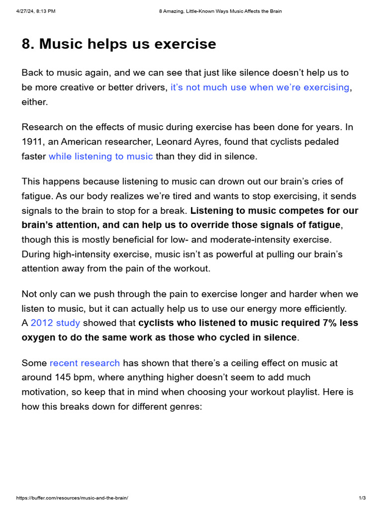 8 Amazing, Little-Known Ways Music Affects The Brain 8 | PDF | Lifestyle