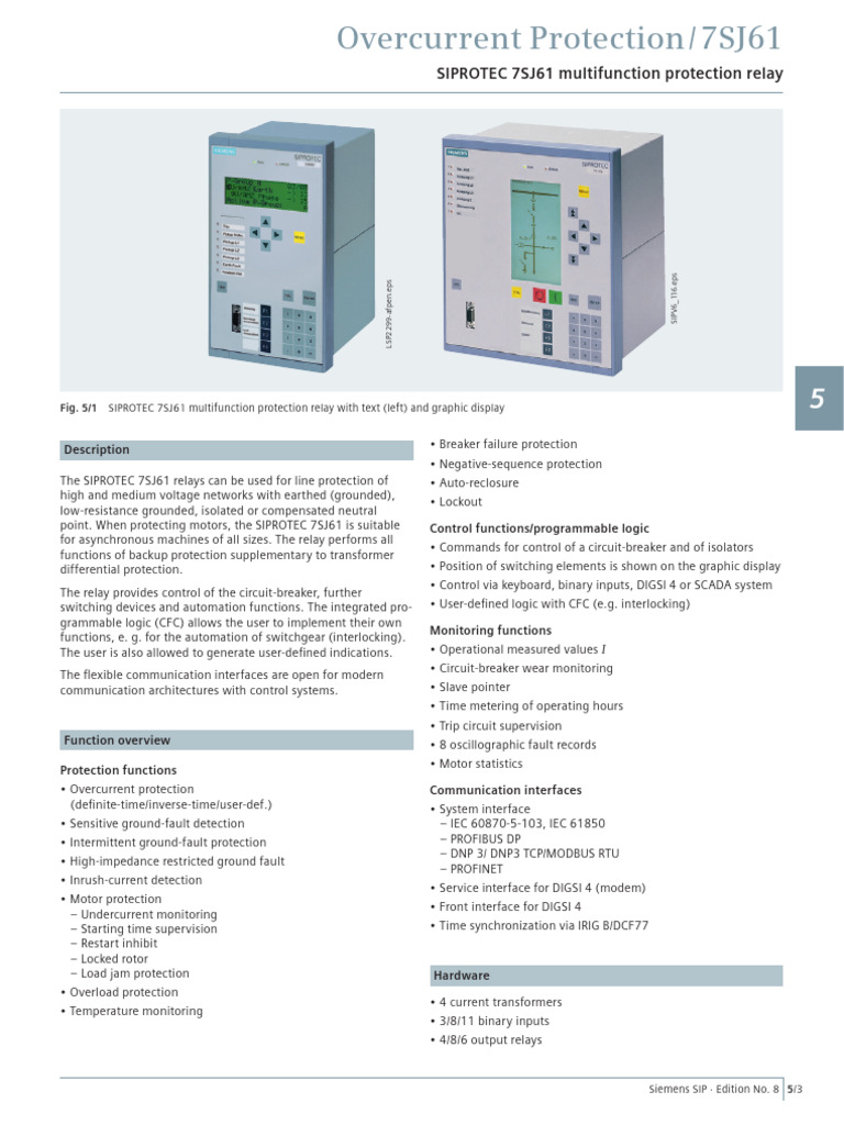 Siprotec 7sj61 Overcurrent Relay | PDF | Relay | Electrical Engineering