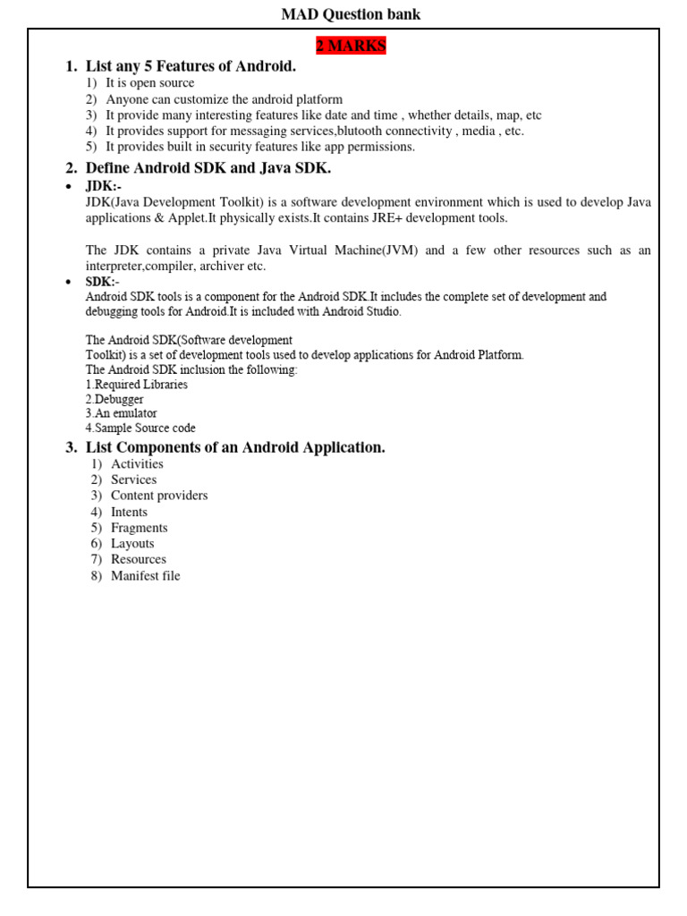 Mad QB CT - 1 (2023-24) | Download Free PDF | Android (Operating System) | Java (Programming ...