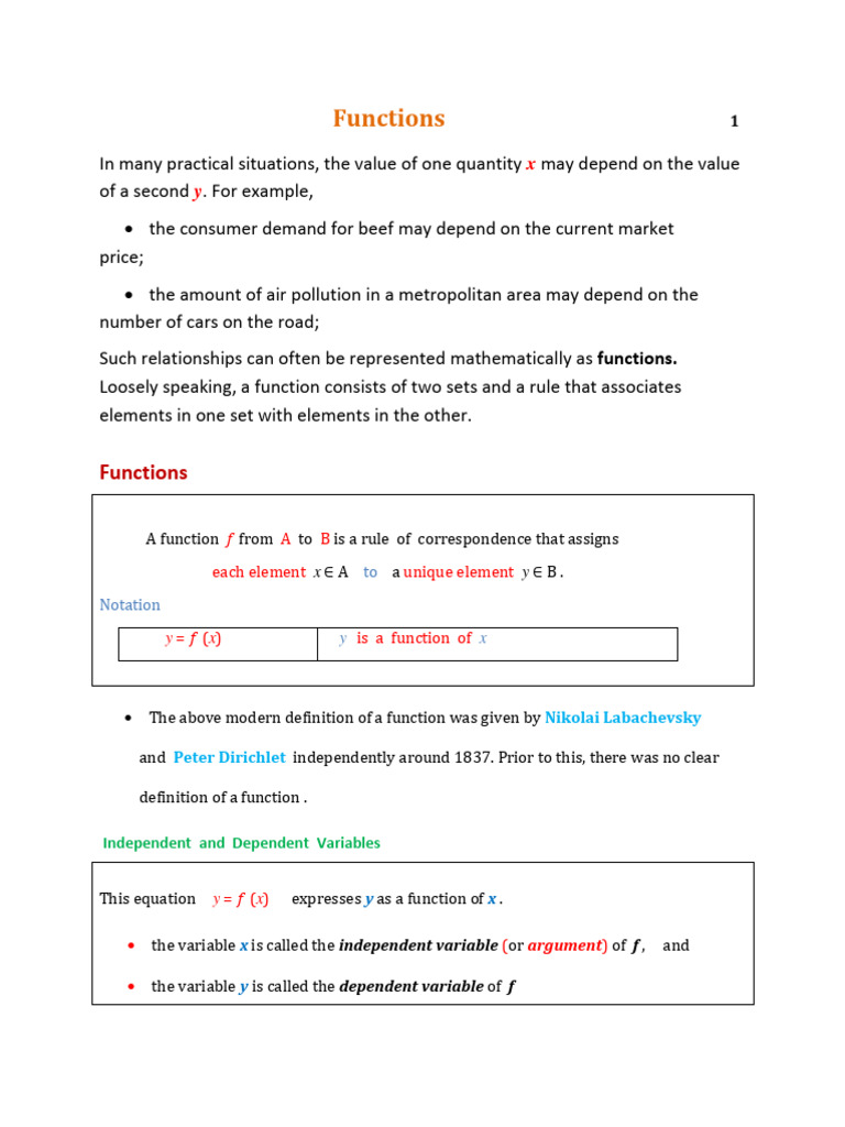 Lecture-1, Functions - Cal-1 | Download Free PDF | Function (Mathematics) | Mathematics