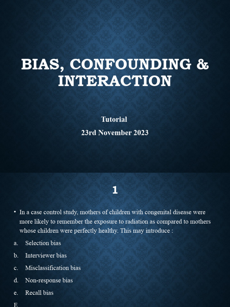Tuto - Bias, Confounding, Interaction - With Key | PDF | Vitamin D | Cancer