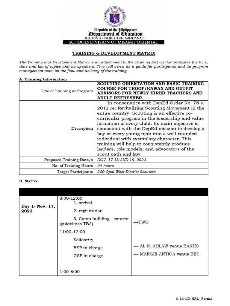 HRD-Form-2 Training Matrix-Sds | PDF | Scouting And Guiding | Leadership