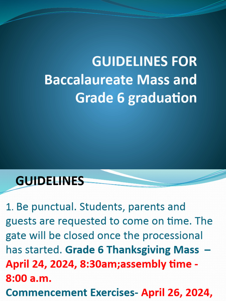 GUIDELINES FOR Baccalaureate Mass and Grade 6 Graduation | PDF | Lifestyle