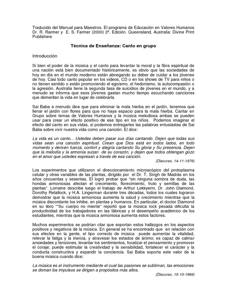 Técnica de Enseñanza Canto en Grupo Capítulo 16 | PDF | Amor | Ritmo