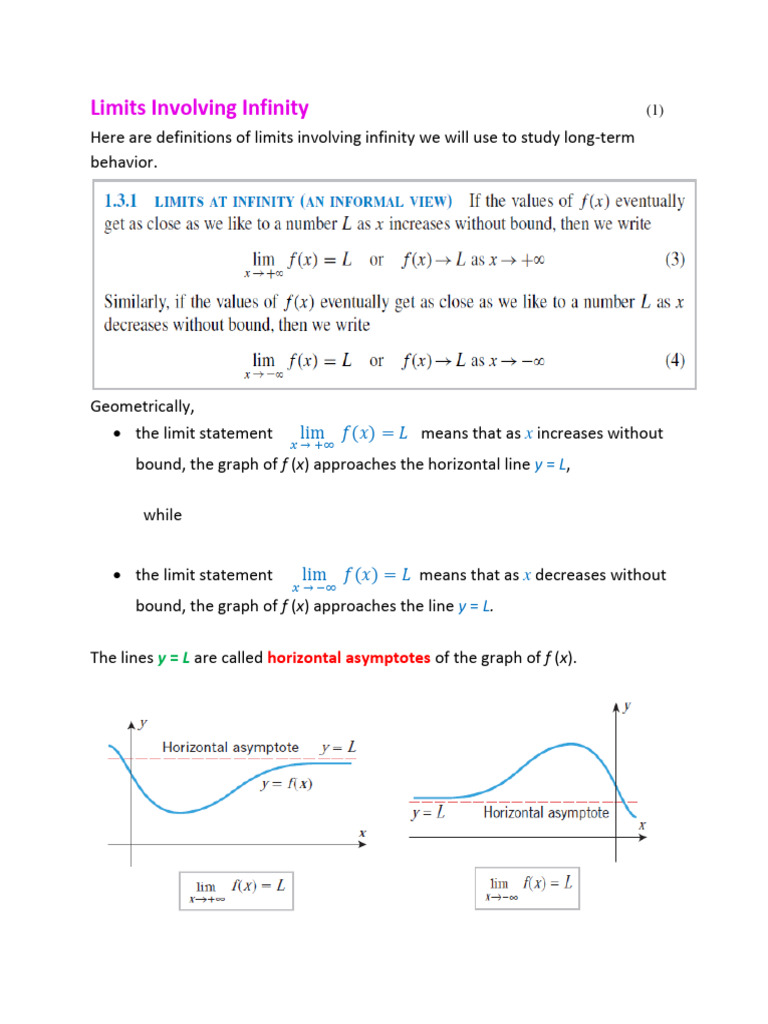 Lecture-7, Limits Involving Infinity, Cal-1 | PDF | Asymptote ...