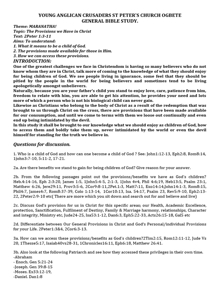 A REAL Bible Study (Our Provisions in Christ) | PDF | Jesus | God