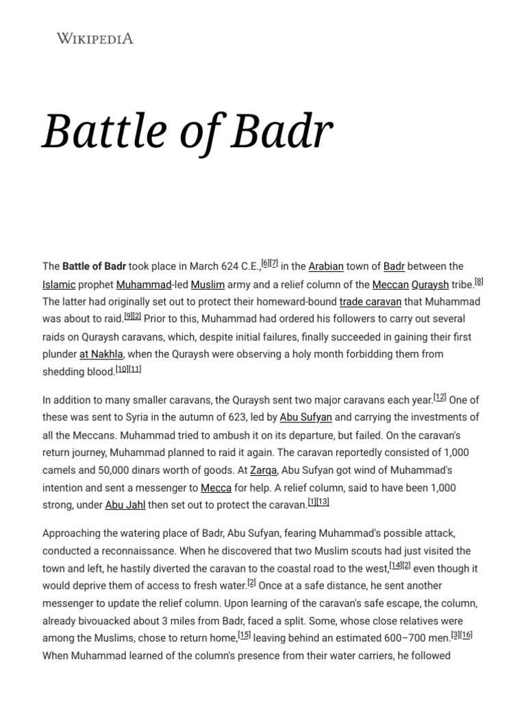 Battle of Badr - Wikipedia | PDF | Muhammad | Life Of Muhammad