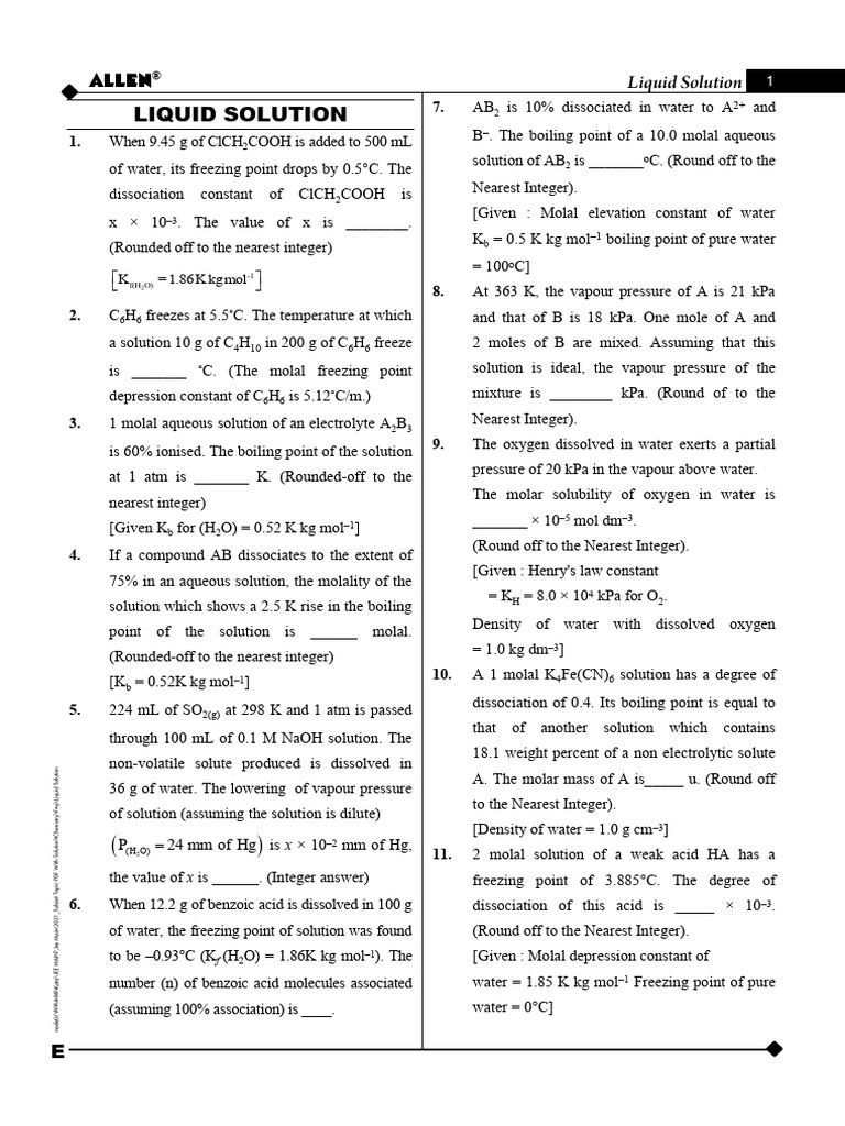 Liquid Solution | PDF | Water | Dissociation (Chemistry)