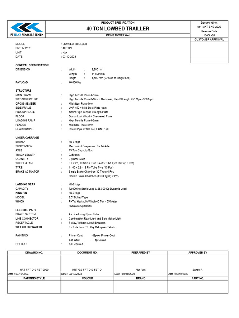 GA Spesification 40 Ton & 60 Ton Lowbed Trailler | PDF | Trailer (Vehicle) | Axle