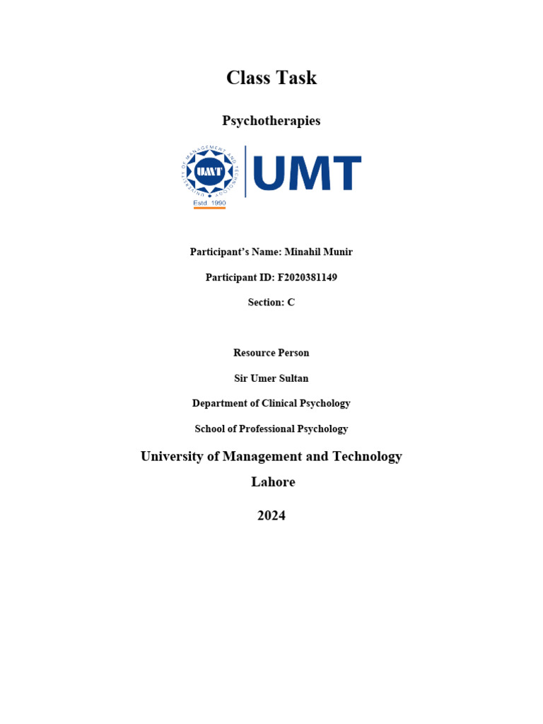 Class Task - PT '-' | PDF | Psychotherapy | Psychological Resilience